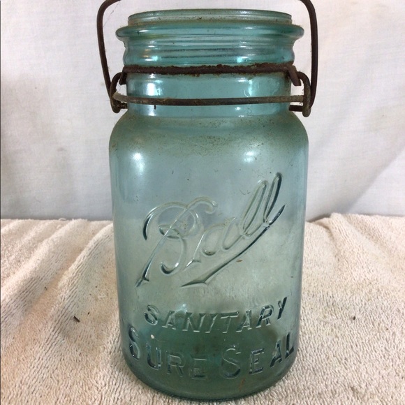 Sanitary Sure Seal | Kitchen | Vtg Blue Glass Ball Sure Seal Jar Wwire ...